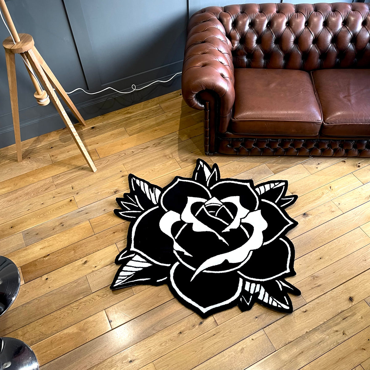 Blackwork Rose Rug - Gothic Floral Decor – Inked Rugs